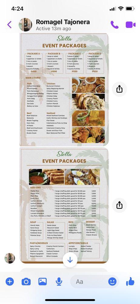 Menu at Stella restaurant, Iloilo City