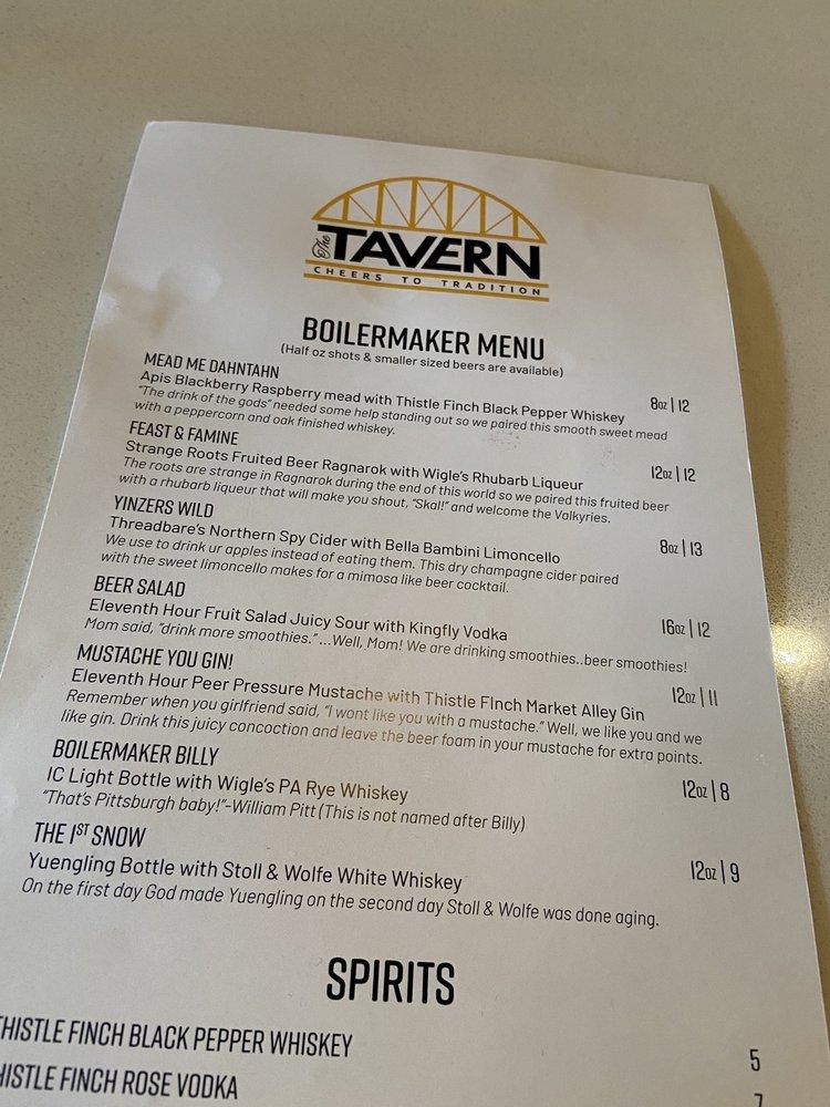 Menu at The Tavern pub & bar, Pittsburgh