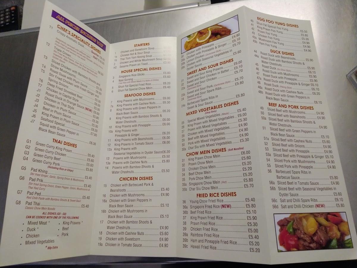 Menu at Shun Fat fast food, Bromyard