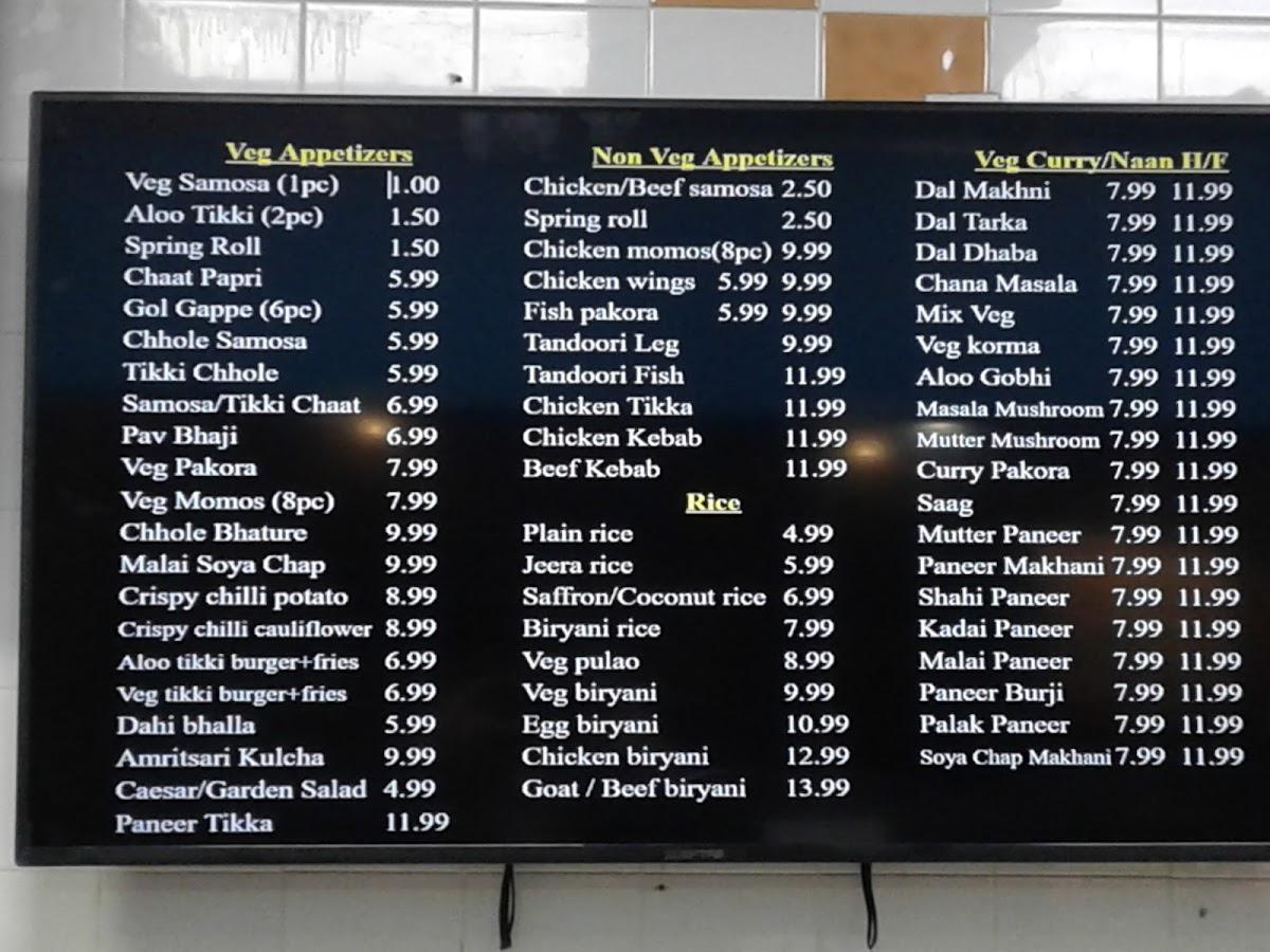 Menu at Aroma East Indian Cuisine restaurant, Edmonton