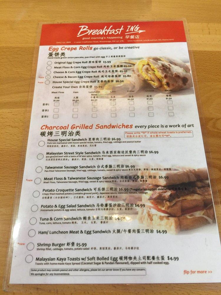 Menu at Breakfast ING Restaurant, Mississauga