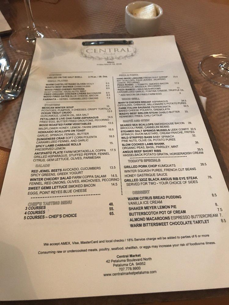 Menu at Central Market pub & bar, Petaluma