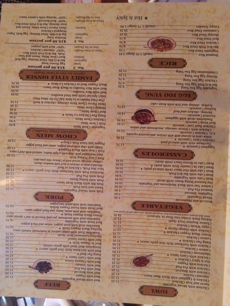 Menu at Chester's Asia Chinese Restaurant, Camarillo