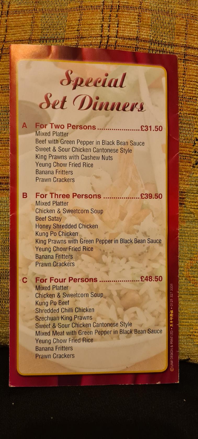 Menu at Dennis's Chinese Takeaway fast food, Inverness