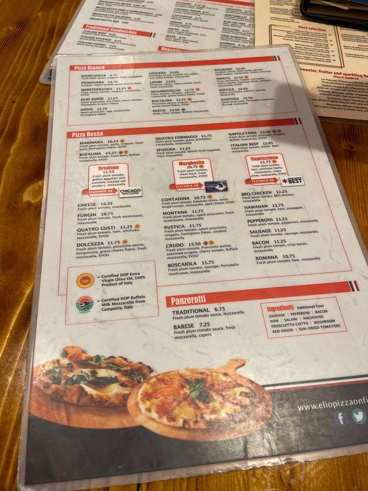 Menu at Elio Pizza On Fire pizzeria, Addison, 520 W Lake St