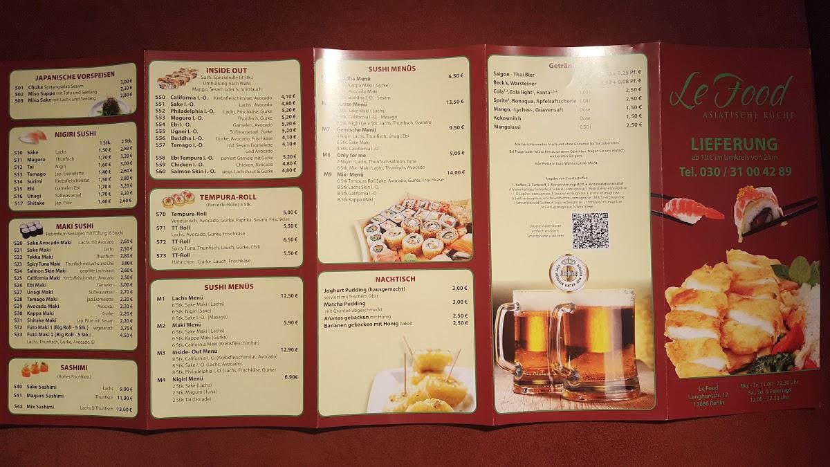 Speisekarte von Le Food restaurant, Berlin, Langhansstraße 12