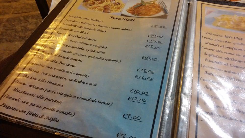 Menu at Manhattan pizzeria, Agrigento