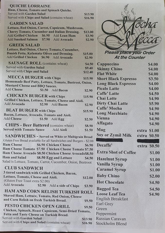 Menu at Mocha Mecca Cafe, Douglas, Shop 2/237 Riverside Blvd