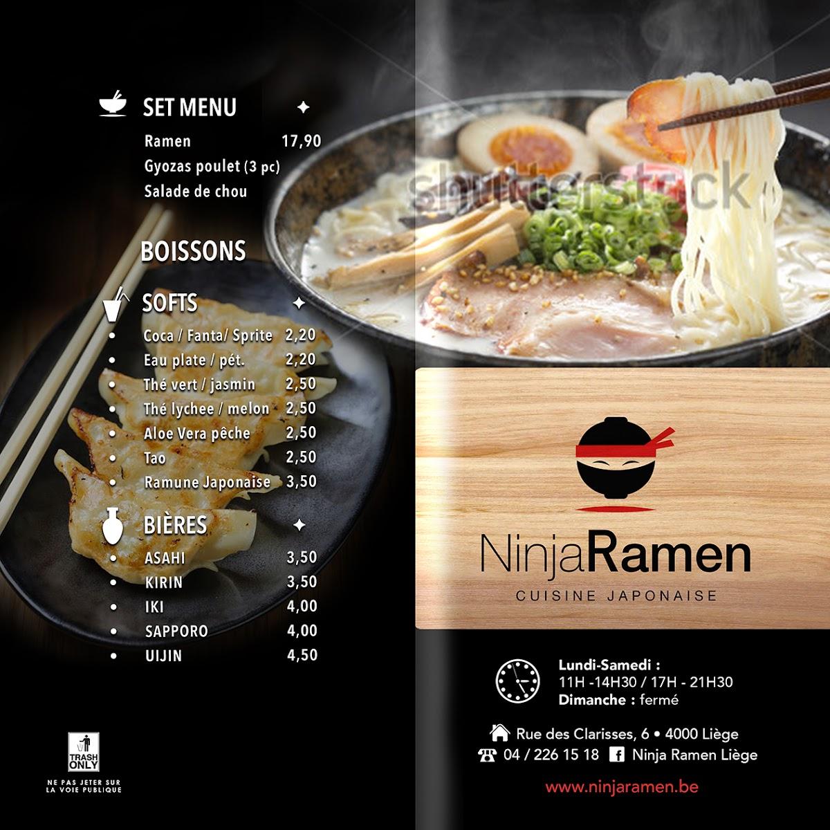 Menu at Ninja Ramen, Liège
