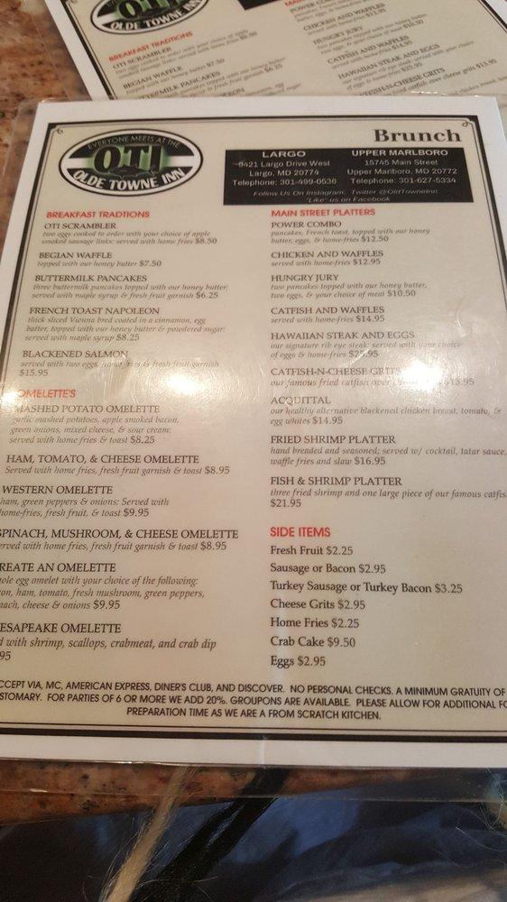 Menu at Olde Towne Inn restaurant, Upper Marlboro