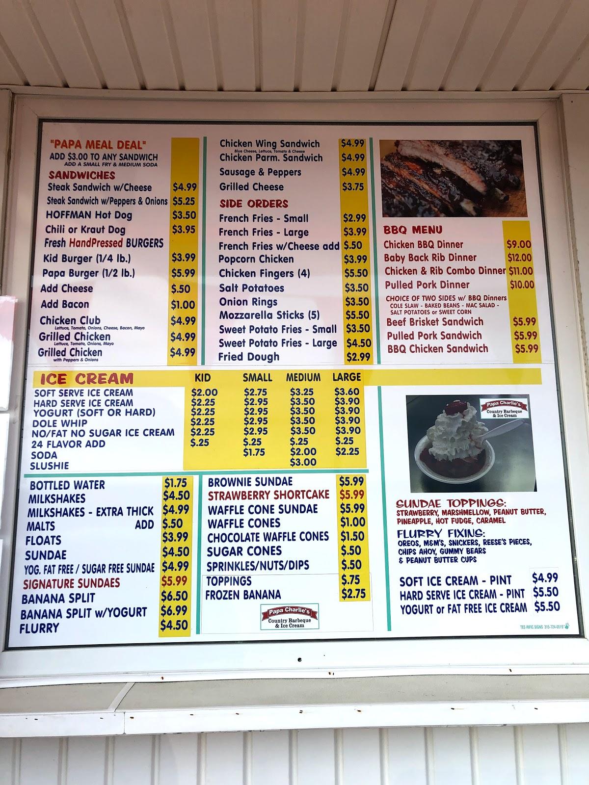 Menu at Papa Charlies Barbeque & Ice Cream, Utica