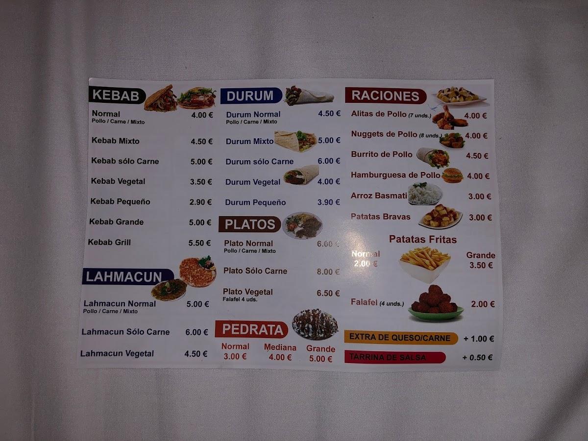 Menu at Paris Doner kebab, Bilbao