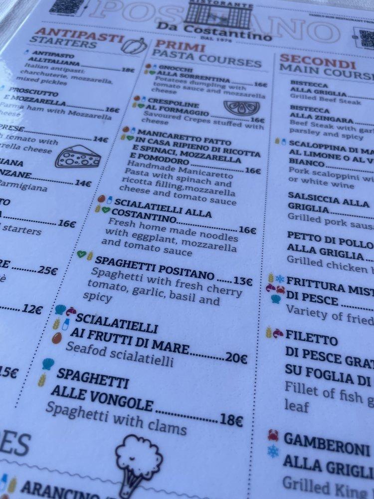 Menu at Ristorante Da Costantino, Positano