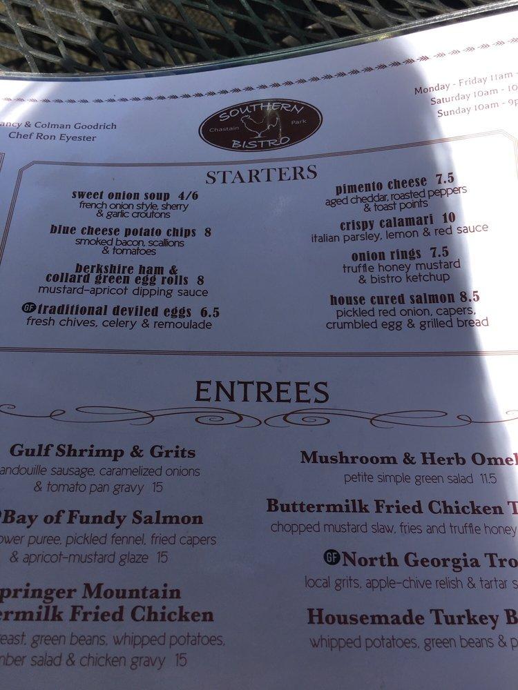Menu at Southern Bistro restaurant, Atlanta