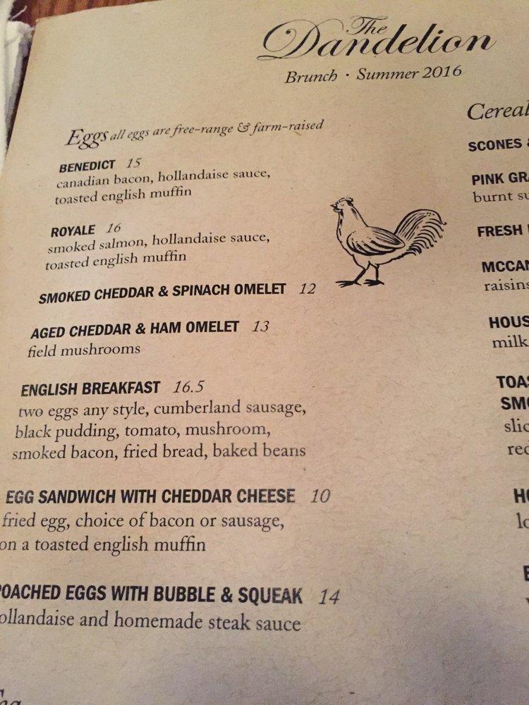 Menu at The Dandelion restaurant, Philadelphia