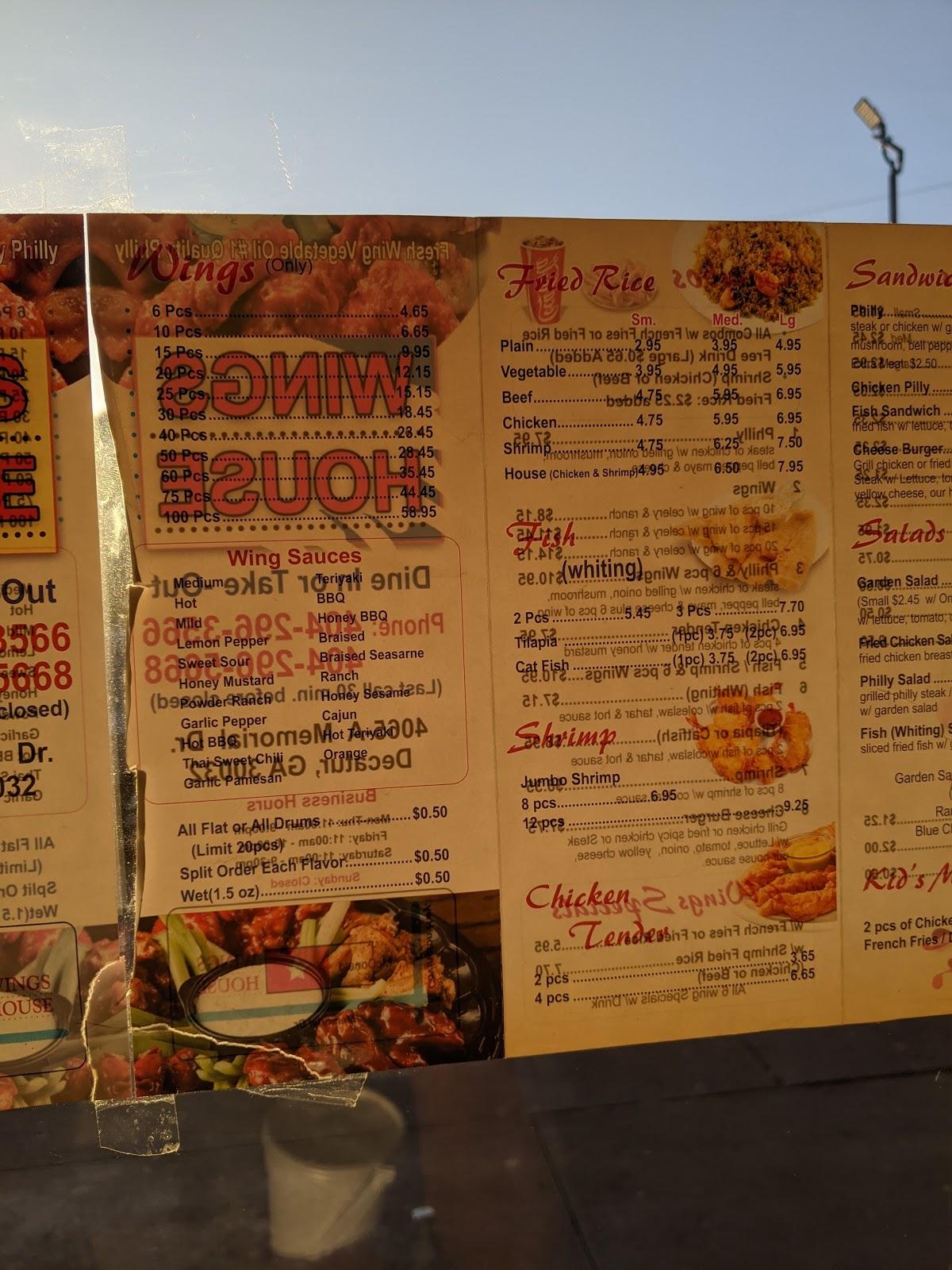 Menu at Wings House restaurant, Decatur, Memorial Dr