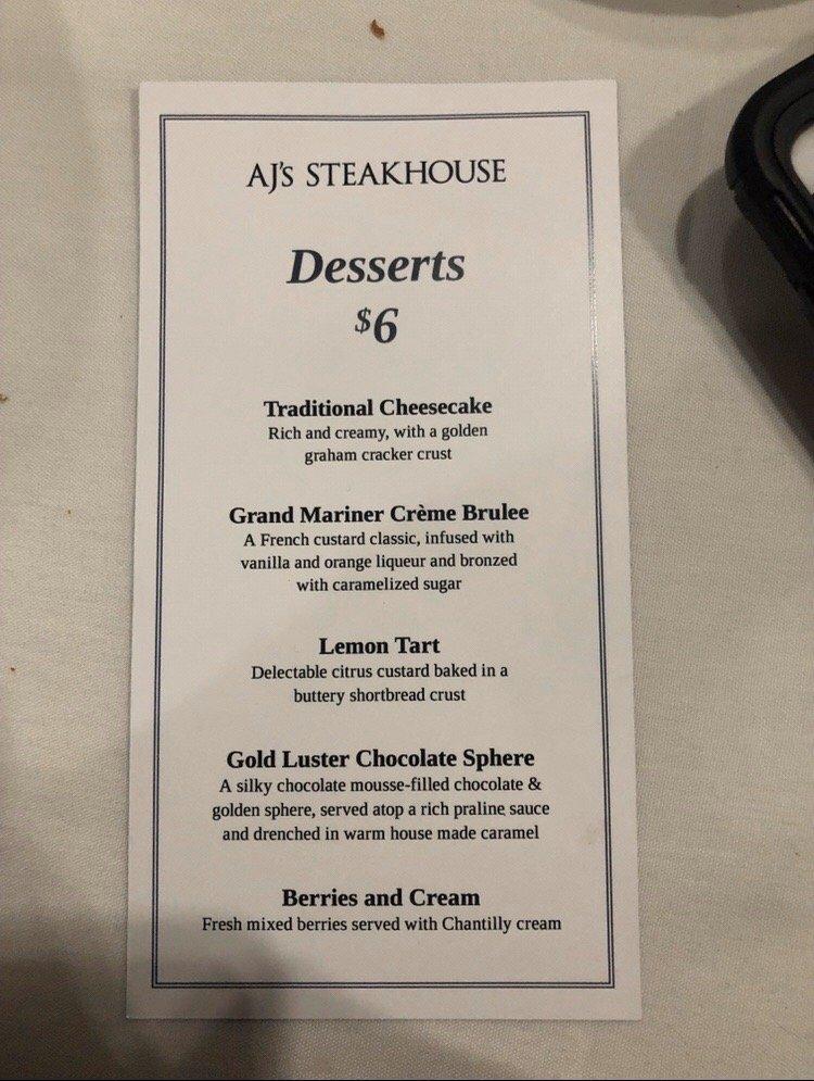 Menu at AJ's Steakhouse, Altoona