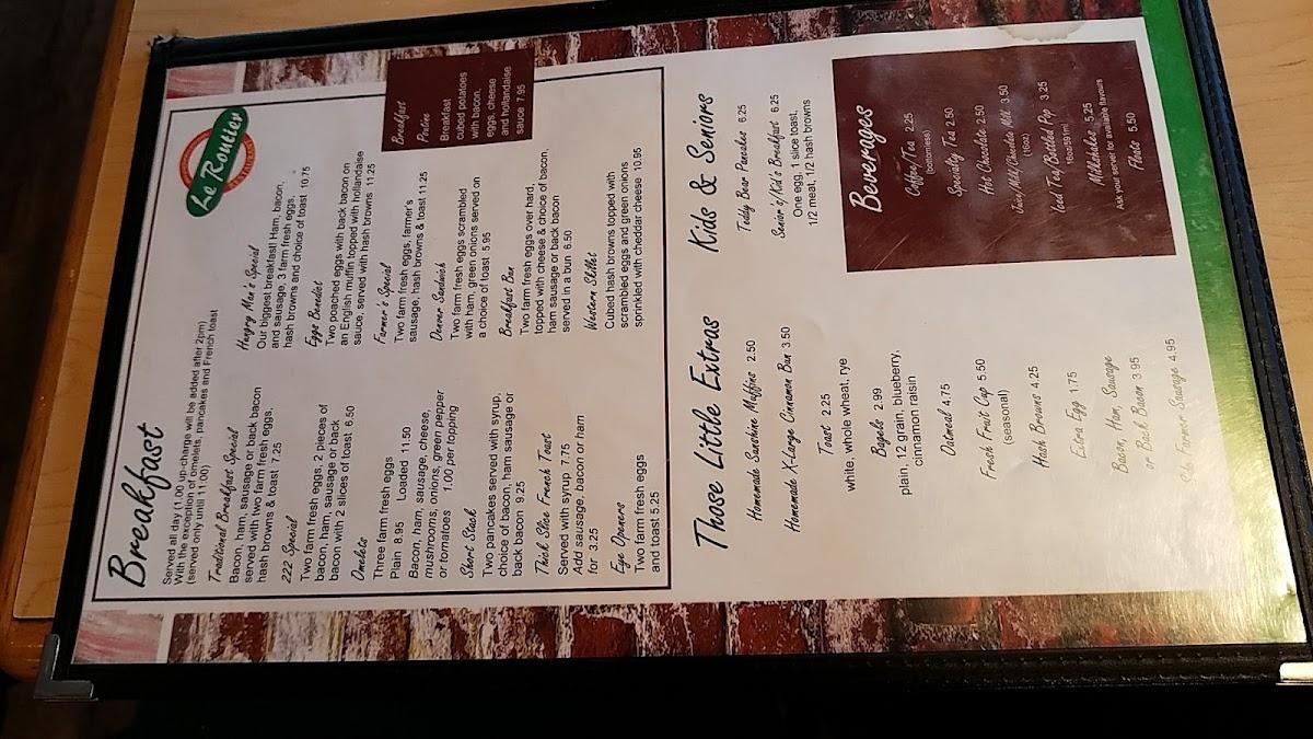 Menu at Le Routier Restaurant, St-Pierre-Jolys