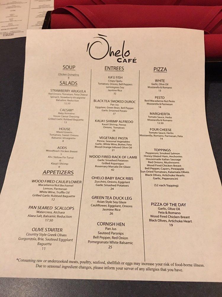 Menu at ʻŌhelo Café pub & bar, Volcano