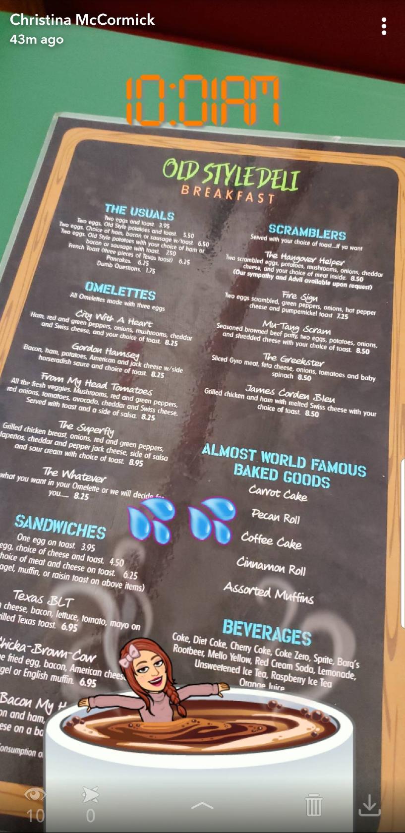Menu at Old Style Deli restaurant, Elkhart