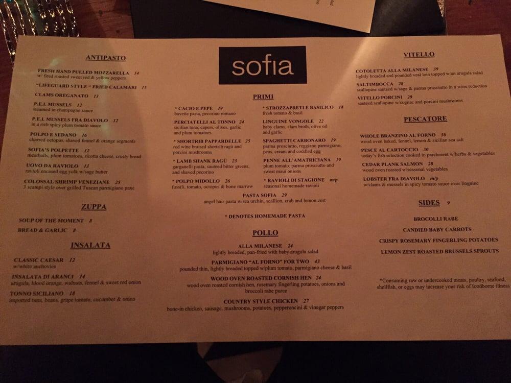 Menu at Sofia steakhouse, Englewood, 36 Engle St