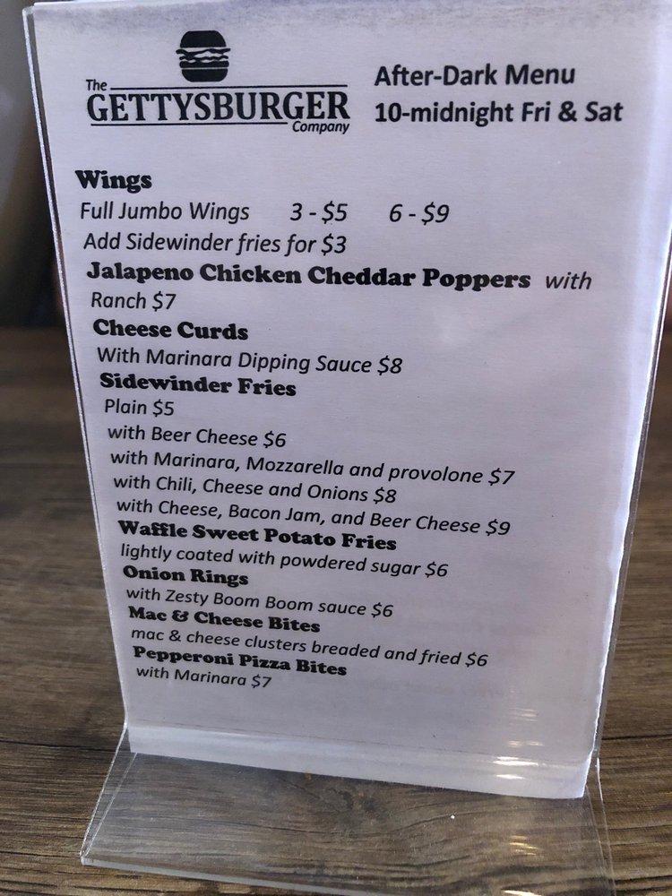 Menu at The Gettysburger Company pub & bar, Gettysburg