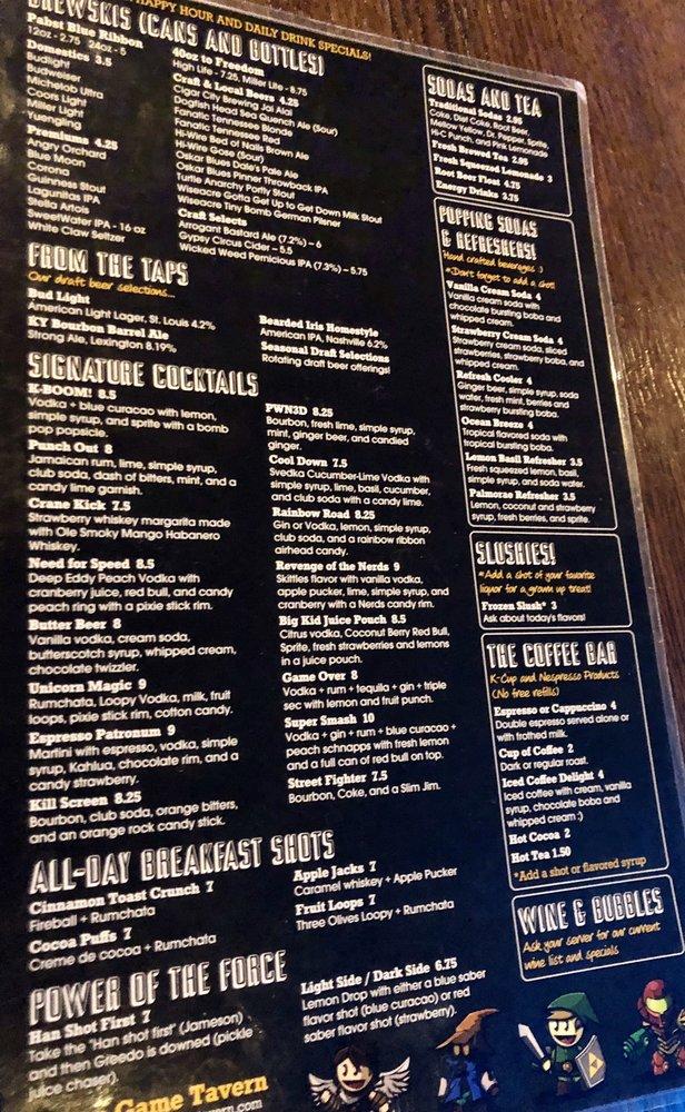 Menu at Token Game Tavern pub & bar, Knoxville