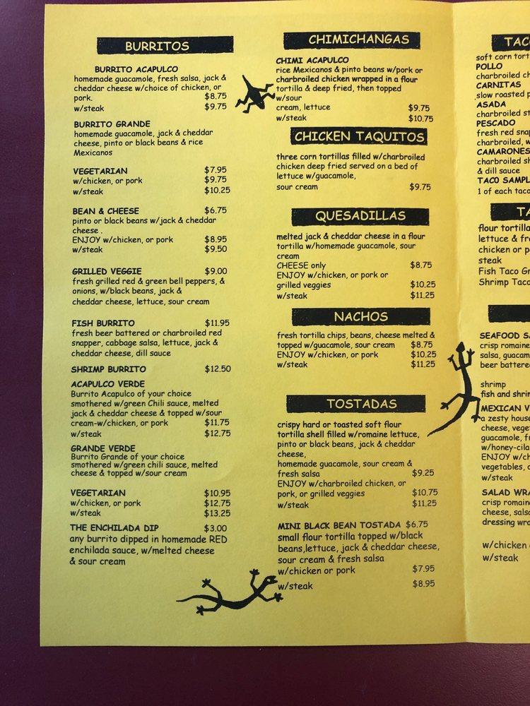 Carta de comida rápida Acapulco Fresh Mexican Grill, Kenmore