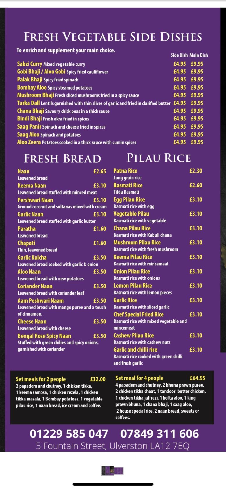 Menu at Bengal Rose Restaurant Ulverston, Ulverston