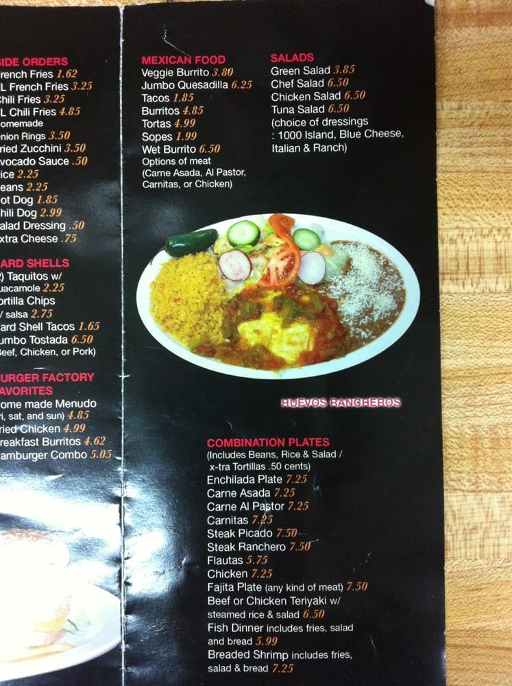 Menu at Burger Factory - Hollywood fast food, Los Angeles, Santa Monica ...