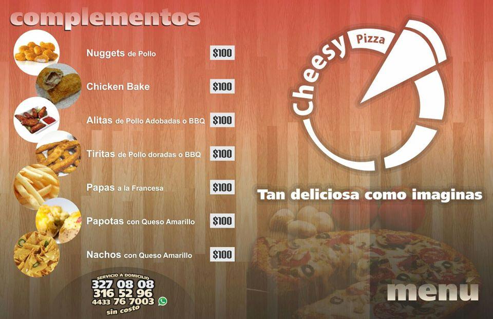 Carta de pizzería Cheesy Pizza, Morelia, Av Pedregal 405