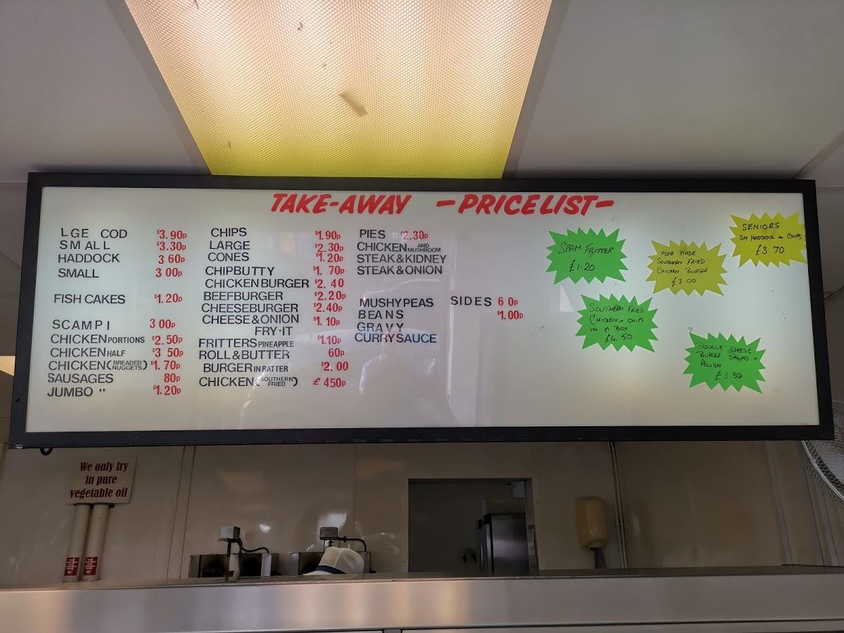 Menu at Chip Off the Old Block fast food, Billinghay