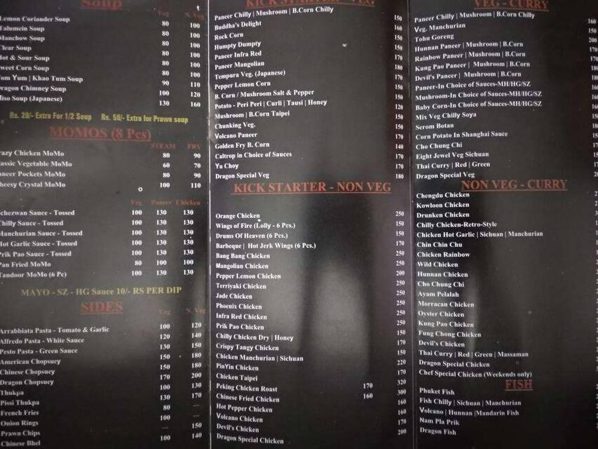 Menu at Dragon Flames, Patna
