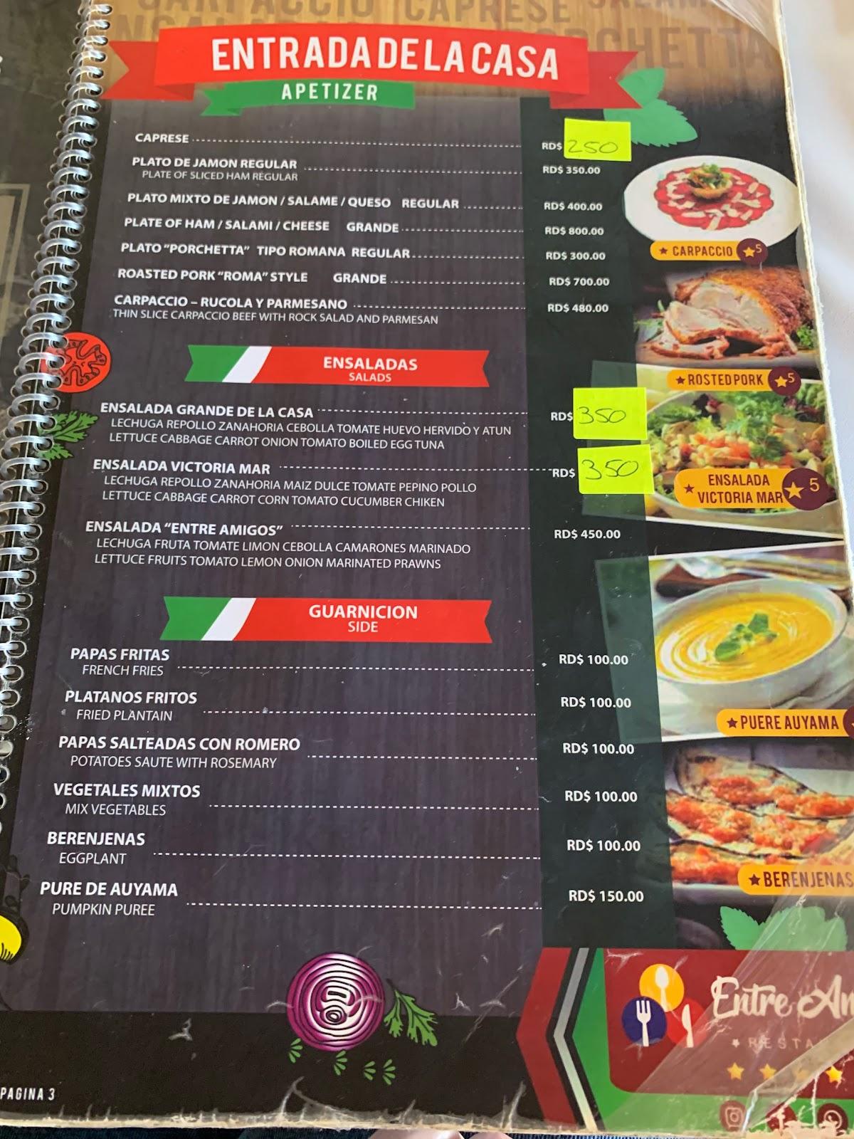 Menu at Entre Amigos Restaurant, Cabrera