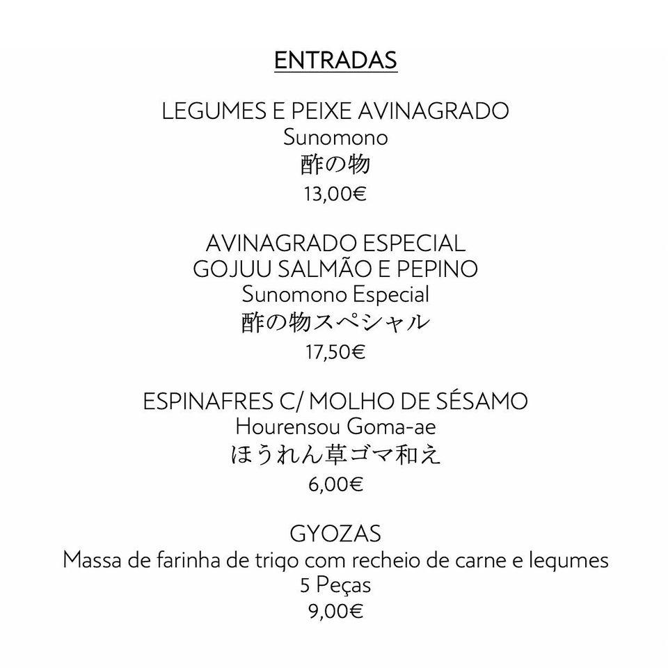 Menu at Go Juu restaurant, Lisbon