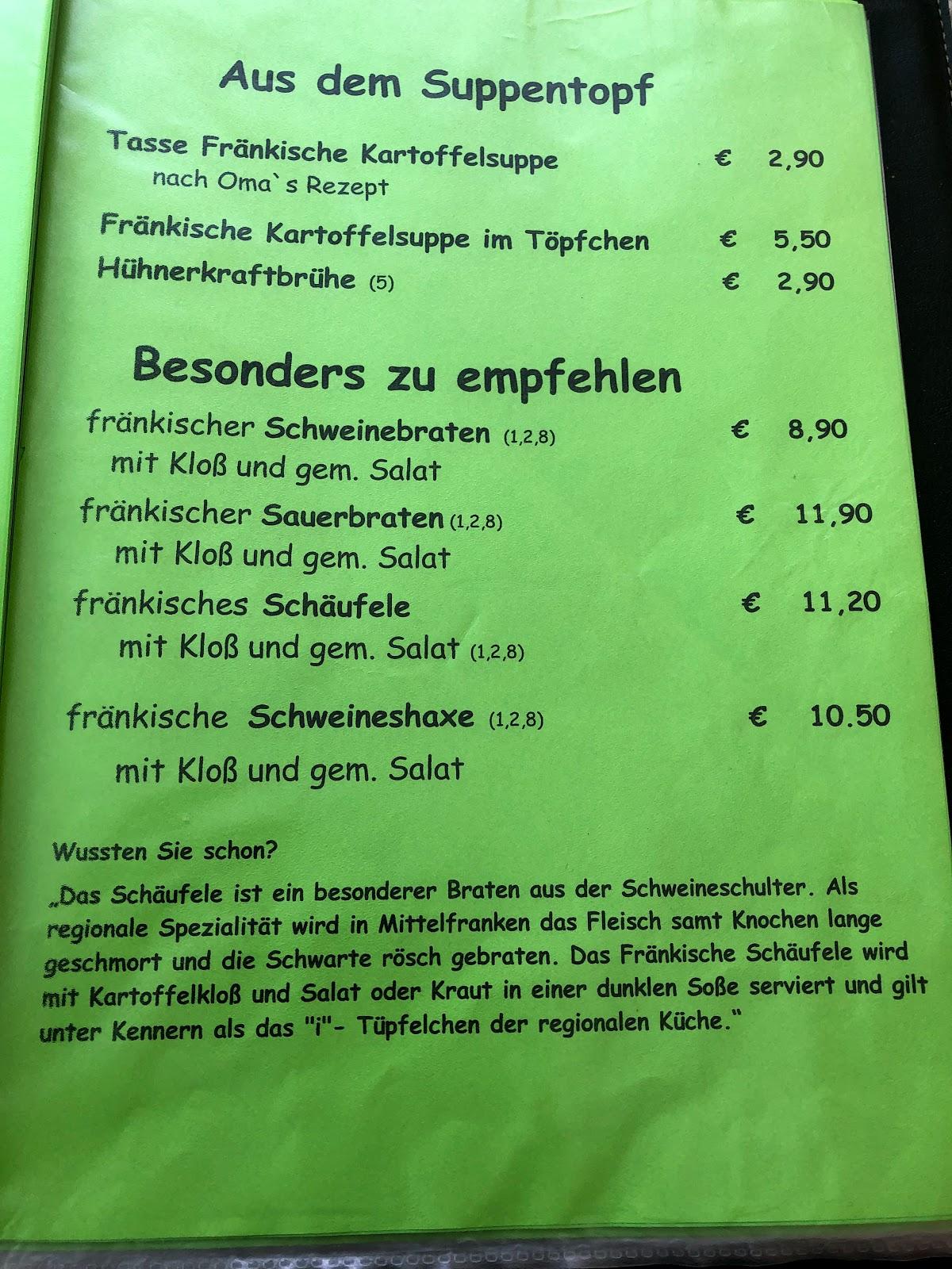Speisekarte von Grüner Baum restaurant, Treuchtlingen