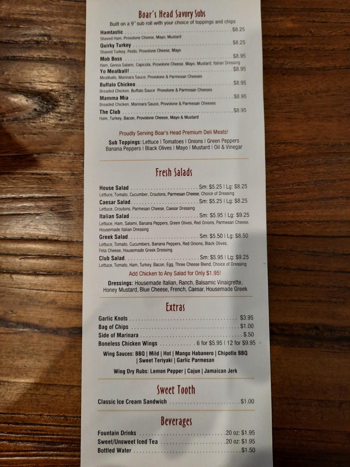 Menu at J. Burns' Pizza Shop pizzeria, Winter Haven