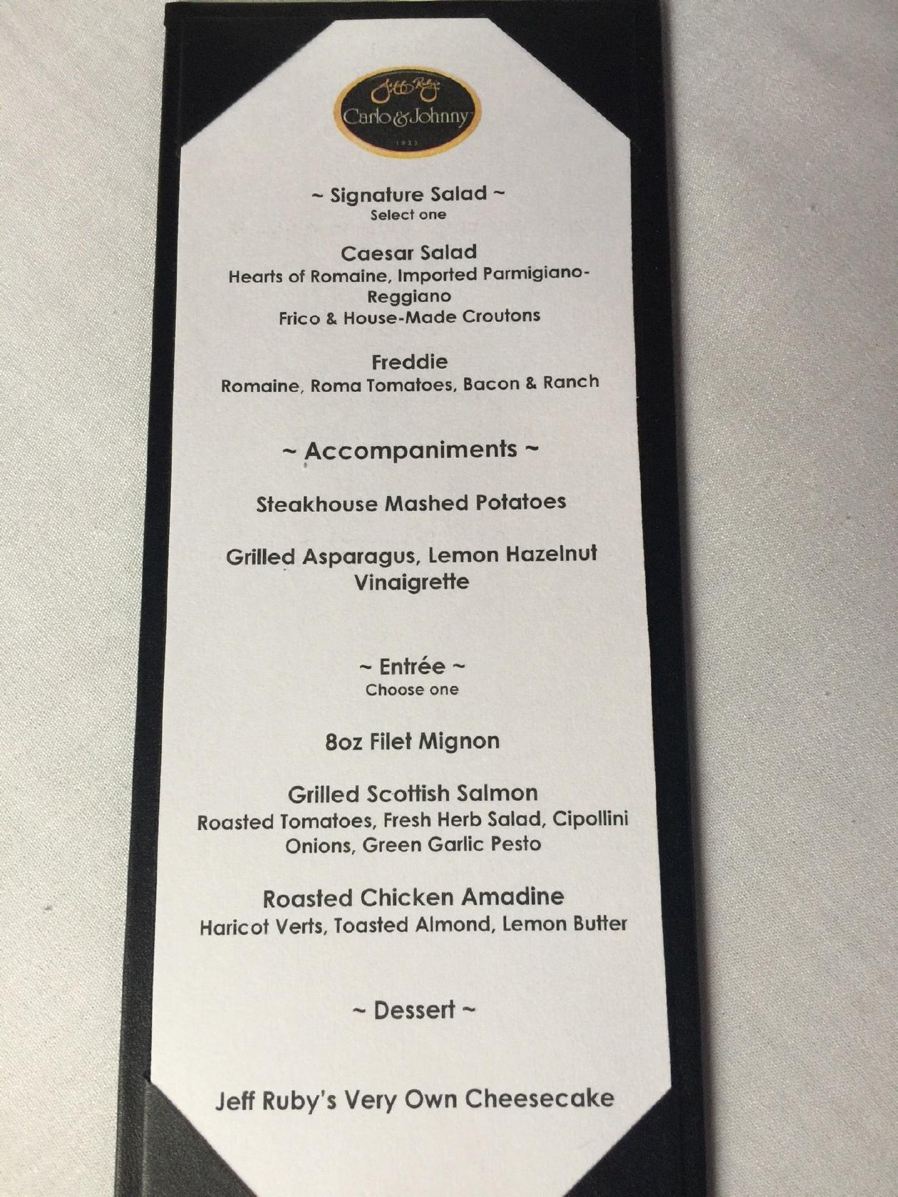 Menu at Carlo & Johnny By Jeff Ruby steakhouse, Cincinnati