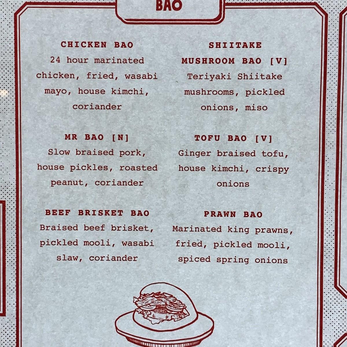 Menu at Master Bao restaurant, London