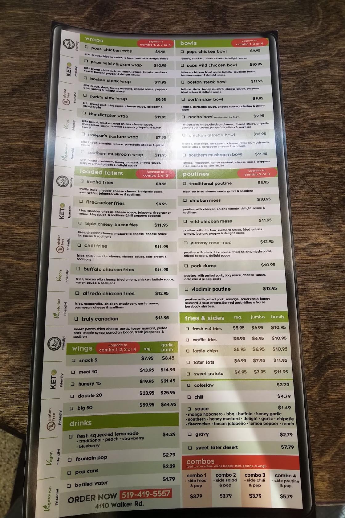 Menu at More Taters Please fast food, Windsor, Walker Rd