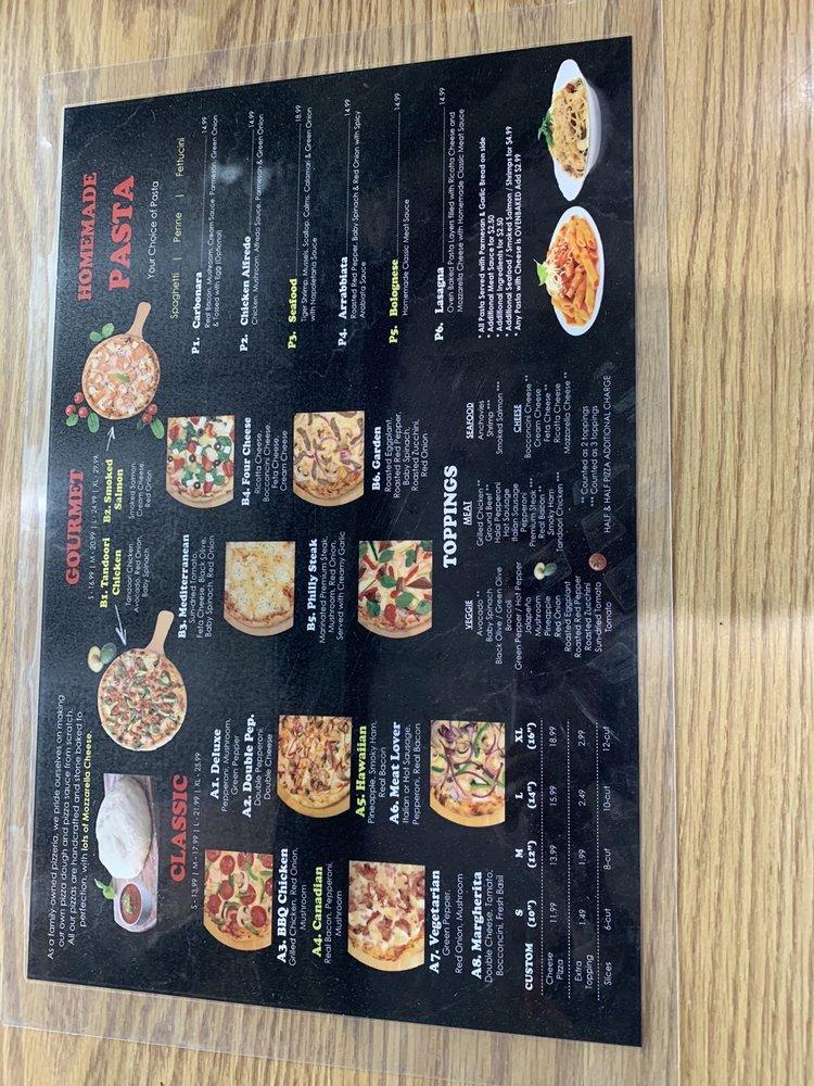 Menu at Pizza On Fire pizzeria, Toronto