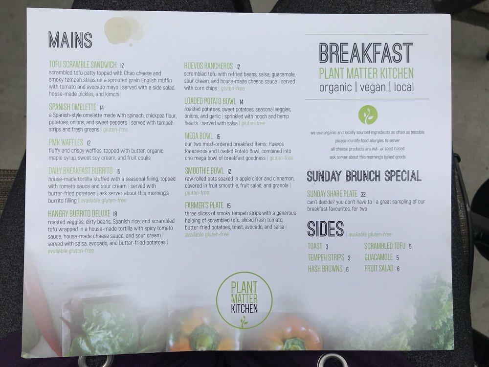 Menu at Plant Matter Kitchen restaurant, London
