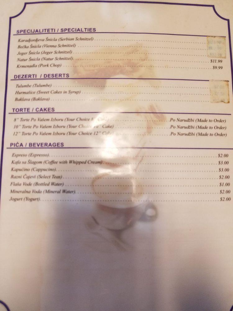 Menu at Serbian Mediteran Restaurant, Saint Petersburg
