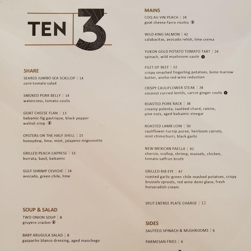 Menu at TEN 3 steakhouse, Albuquerque, 30 Tramway Rd NE