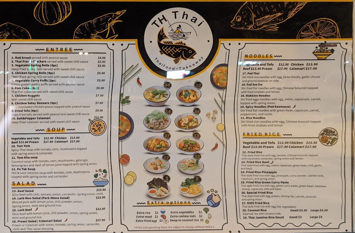 Menu at Th thai restaurant, Yarrawonga