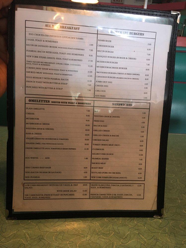 Menu at Times Square Diner restaurant, Toronto
