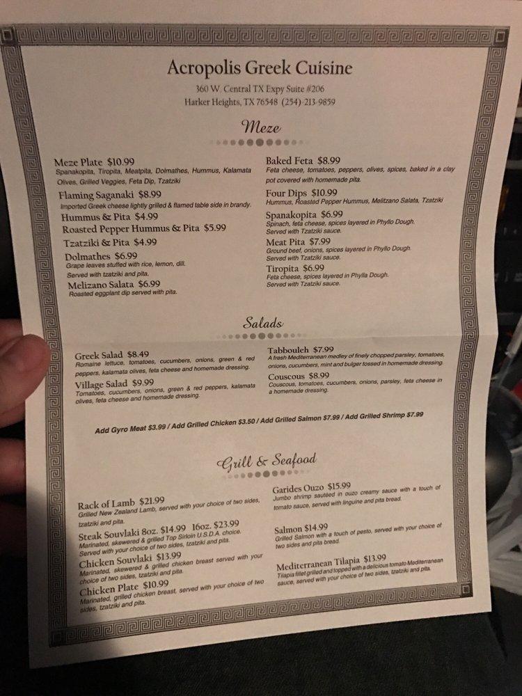 Menu at Acropolis cafe, Harker Heights, 360 W Central TX