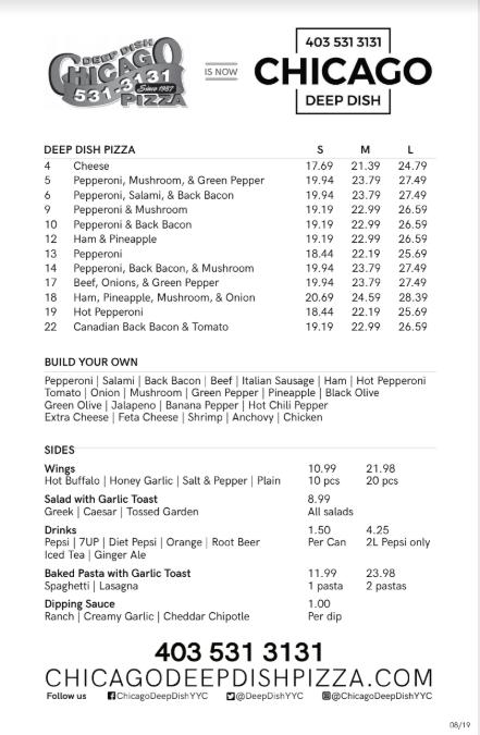 Menu at Chicago Deep Dish Pizza - Calgary's Original pizzeria, Calgary ...