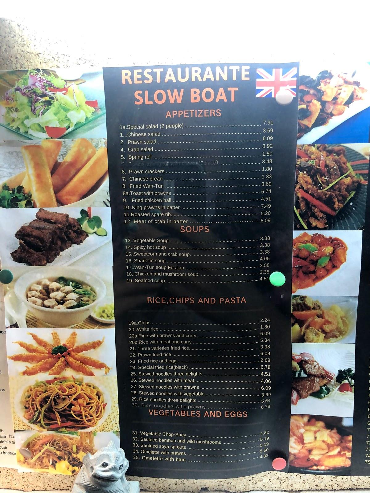 Carta de Chinese Restaurant Slow Boat, Patalavaca