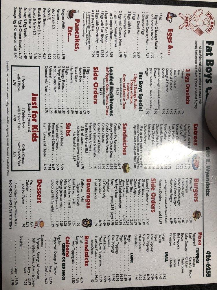 Menu at Fat Boys Cafe, McAlester